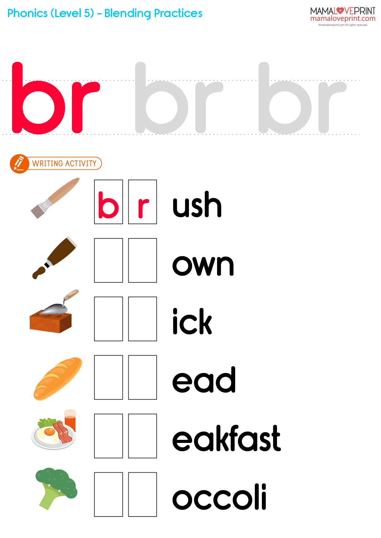 MamaLovePrint . Phonics Worksheet - Level 2.4 R Blending (br ,cr ,dr ...