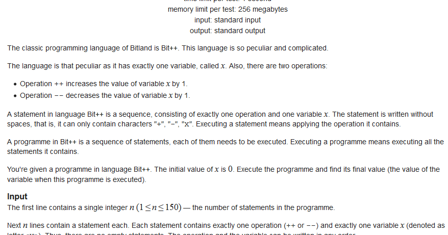 CodeForces Solution in C,C++: Solutions Of Codeforces Problem- A Bit++ ...