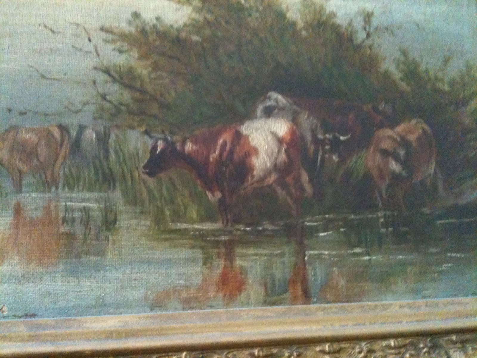 Antique Hunter: Antique Painting Cows by River