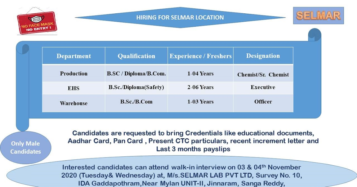 Selmar Lab | Walk-In for Production, EHS, Warehouse Departments on 3rd ...