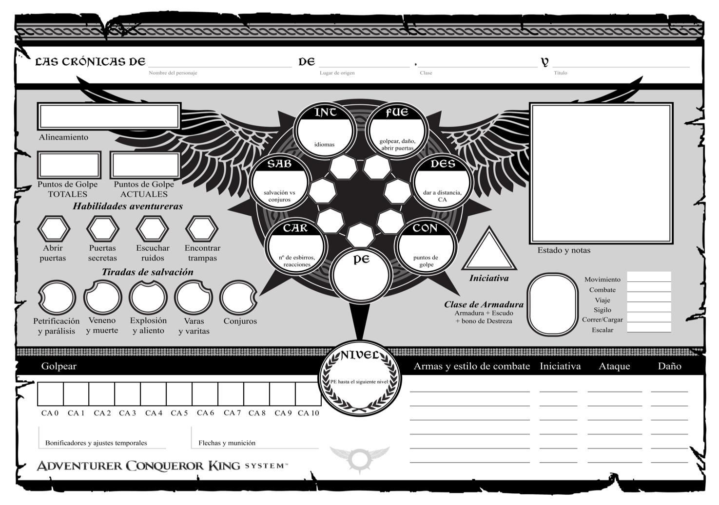 Sinergia de Rol: HOJAS DE PERSONAJE PARA... ADVENTURER CONQUEROR KING ...