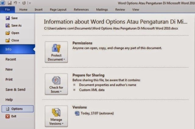 Word Options Atau Pengaturan Di Microsoft Word 2010 | Microsoft Word ...
