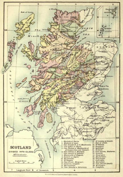 IN DEEDS: Map Of Scotland Divided Into Clans