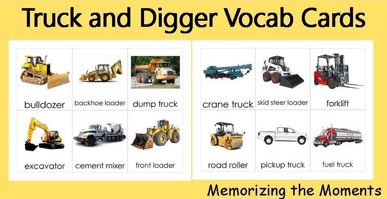 Memorizing the Moments: Truck and Digger Vocabulary Cards