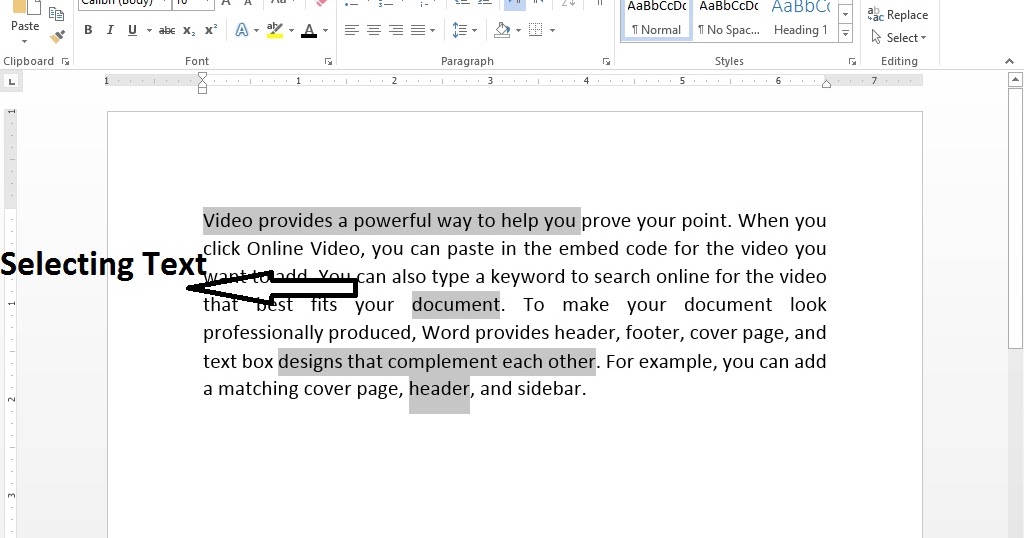 Selecting Text in MS Word - computer free courses