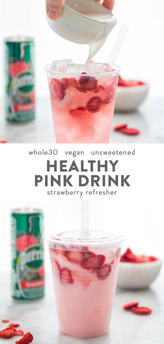 Healthy Pink Drink Strawberry Refresher (Whole30, Unsweetened, Caffeine ...
