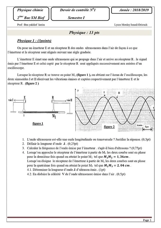 controle 1 physique-chimie semestre 1 2bac international