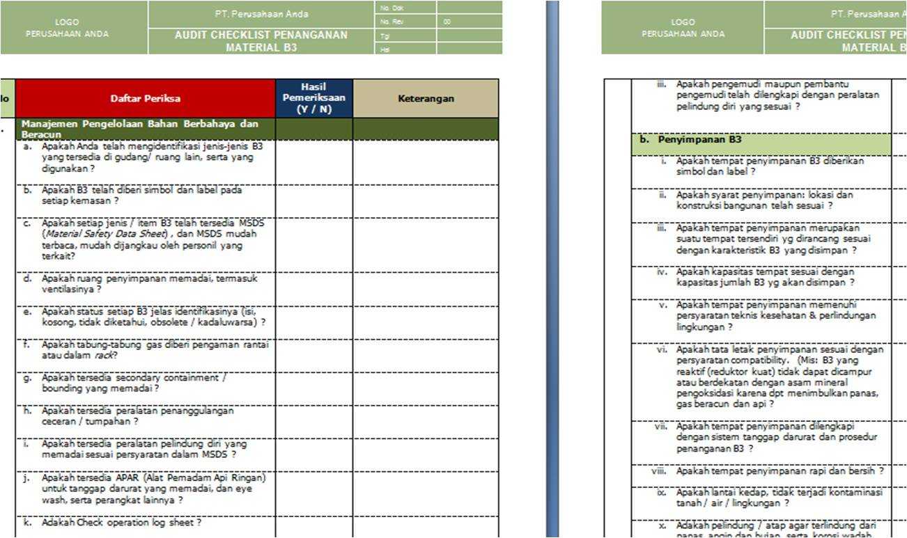 Checklist B3 Docx Tempat Penyimpanan Limbah B3 Tps Lb3 Checklist Form ...