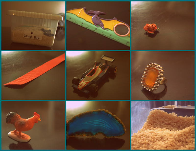 i thought of it second.: letter R sensory bucket.