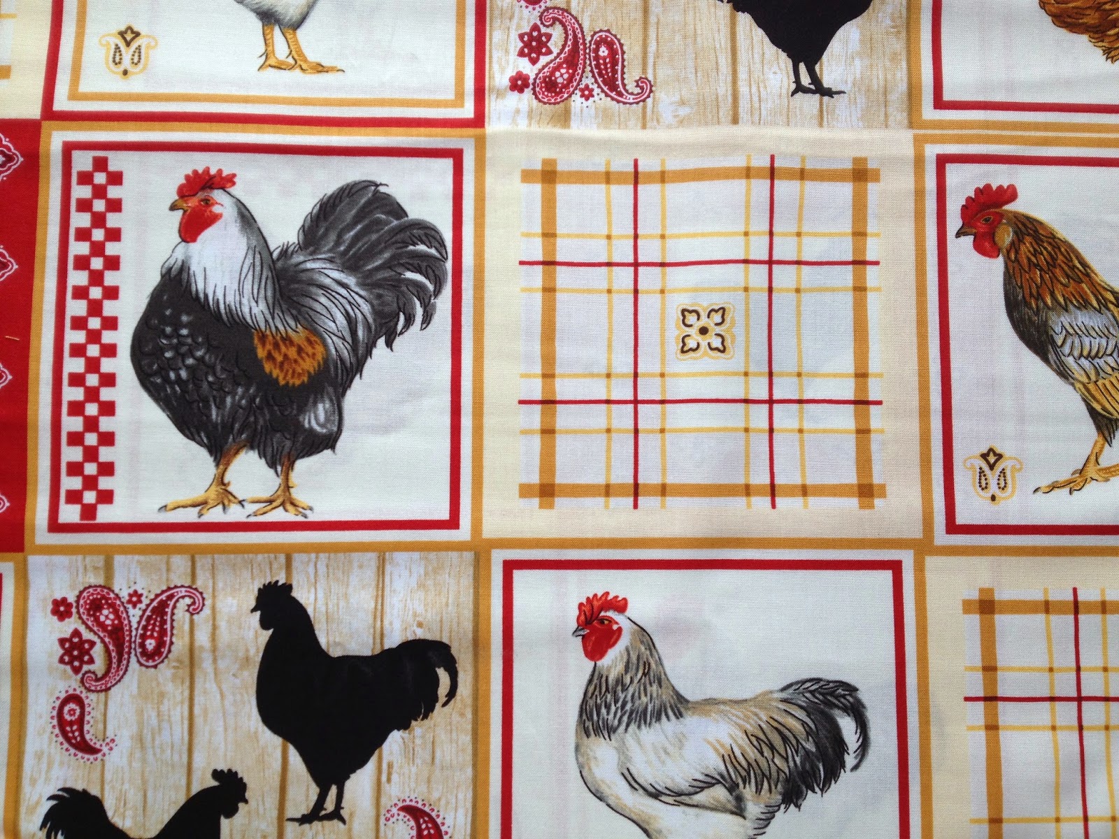 Flowers in the Window: Farmyard Chickens Patchwork Fabric