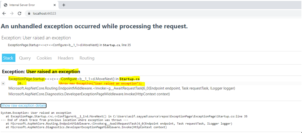 .Net Blog by Asif: Part 8 : Developer Exception Page