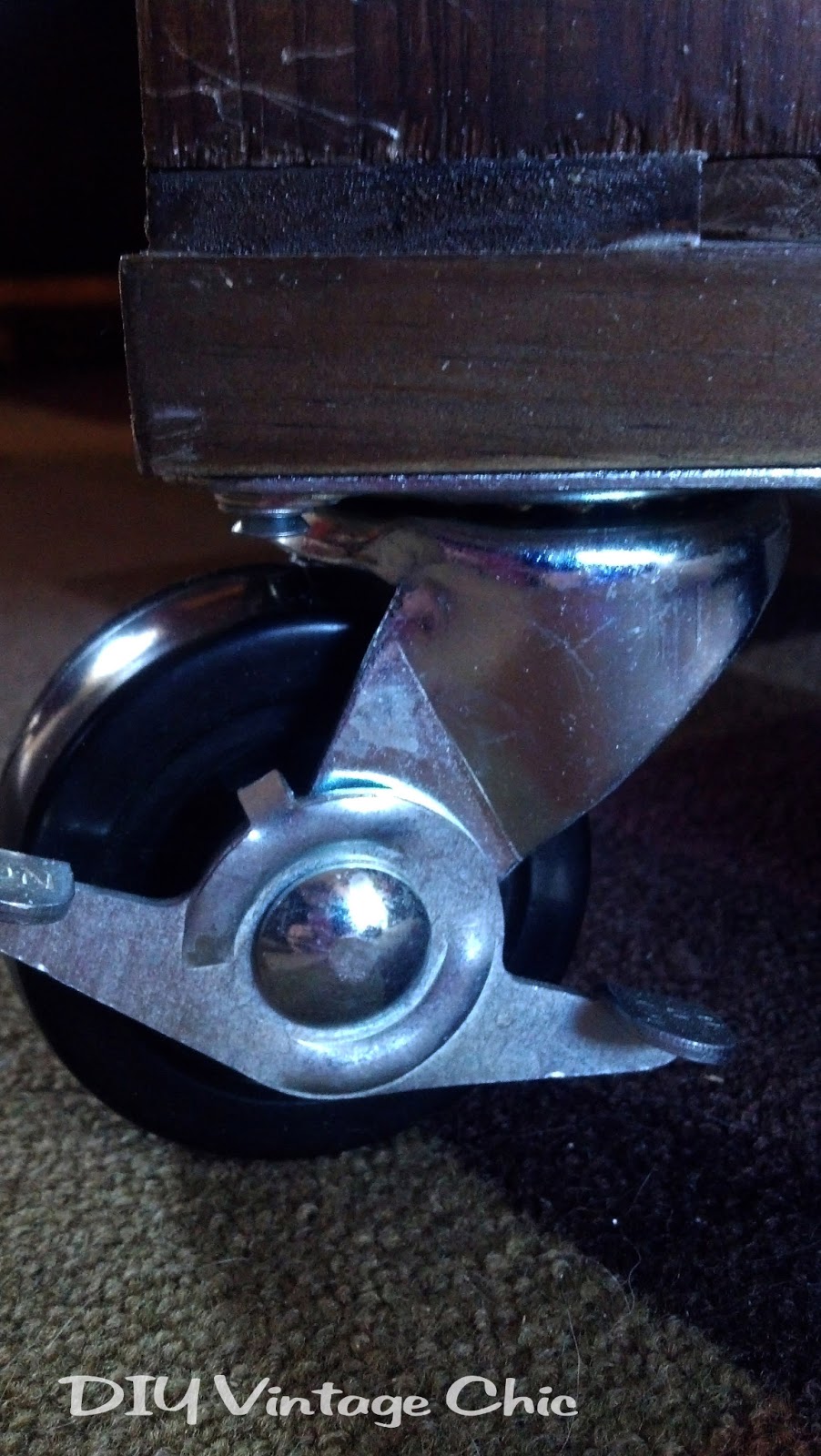 DIY Rustic Casters & Logo added to the Vintage Wine Crate Table