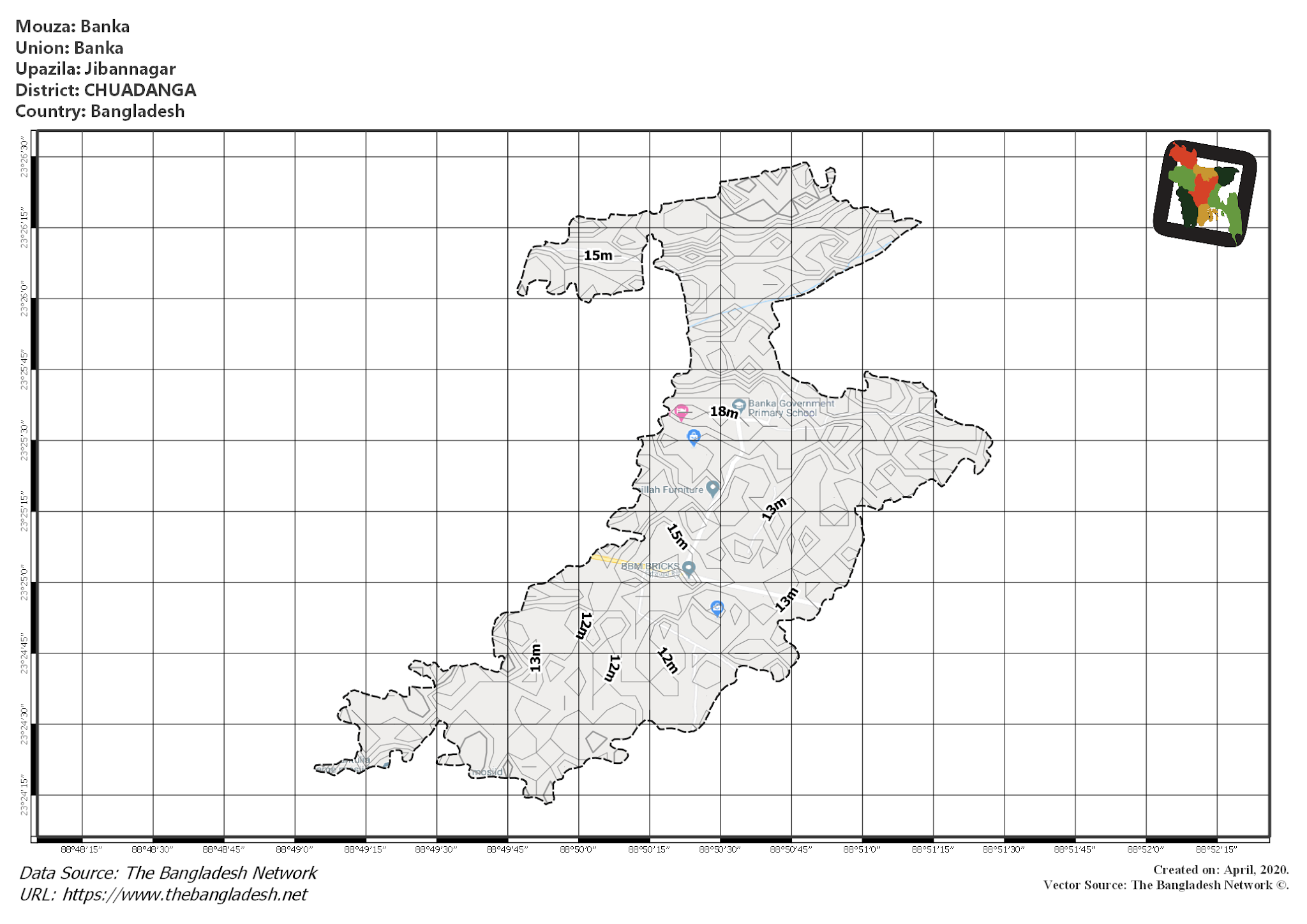 Map of Banka Mouza, Jibannagar, Chuadanga