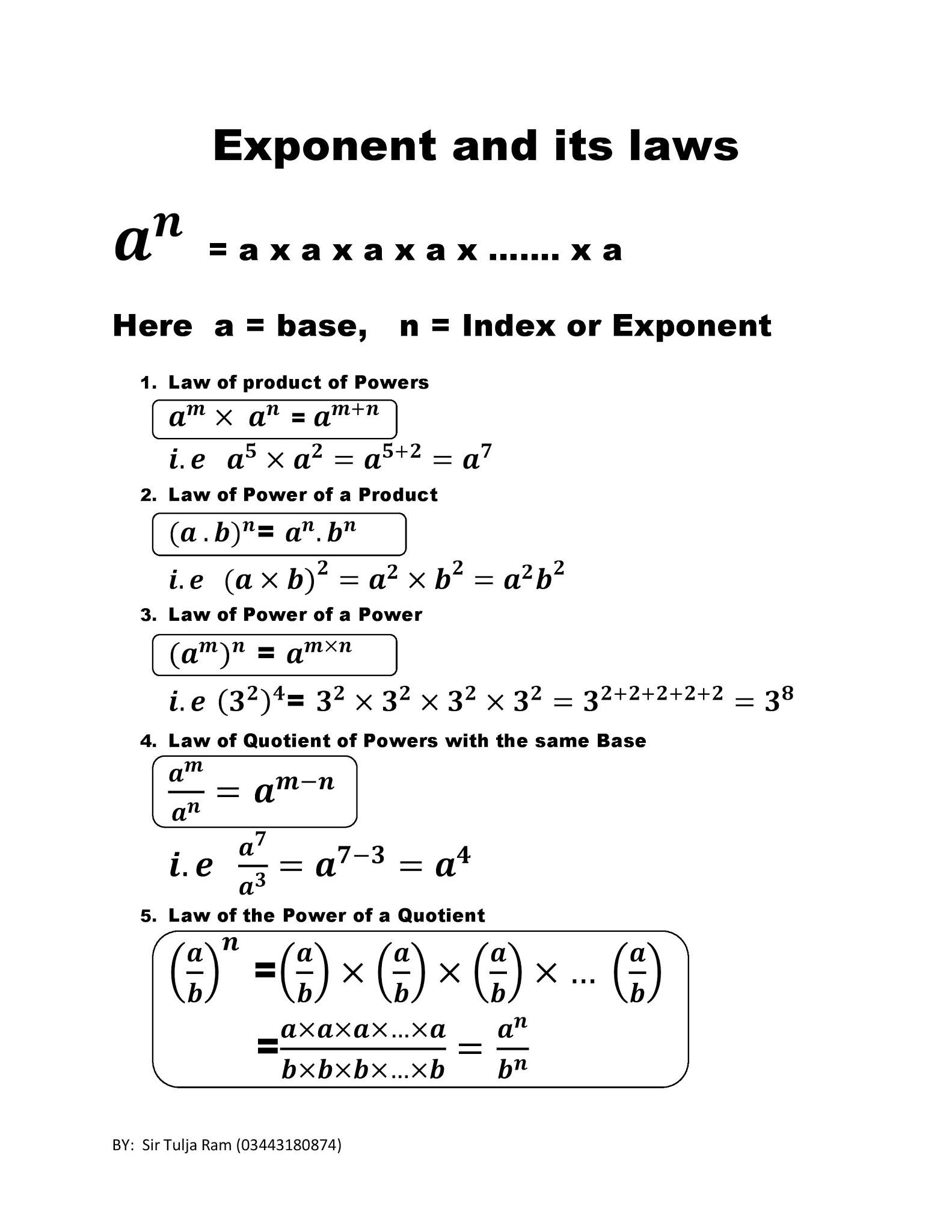 Mathematics Materials Exponent And Its Laws Mathematics Materials Exponent And Its Laws