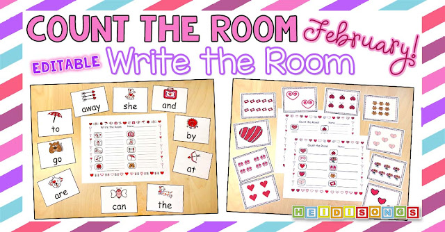 Count the Room, Editable Write the Room Activities for FEBRUARY!