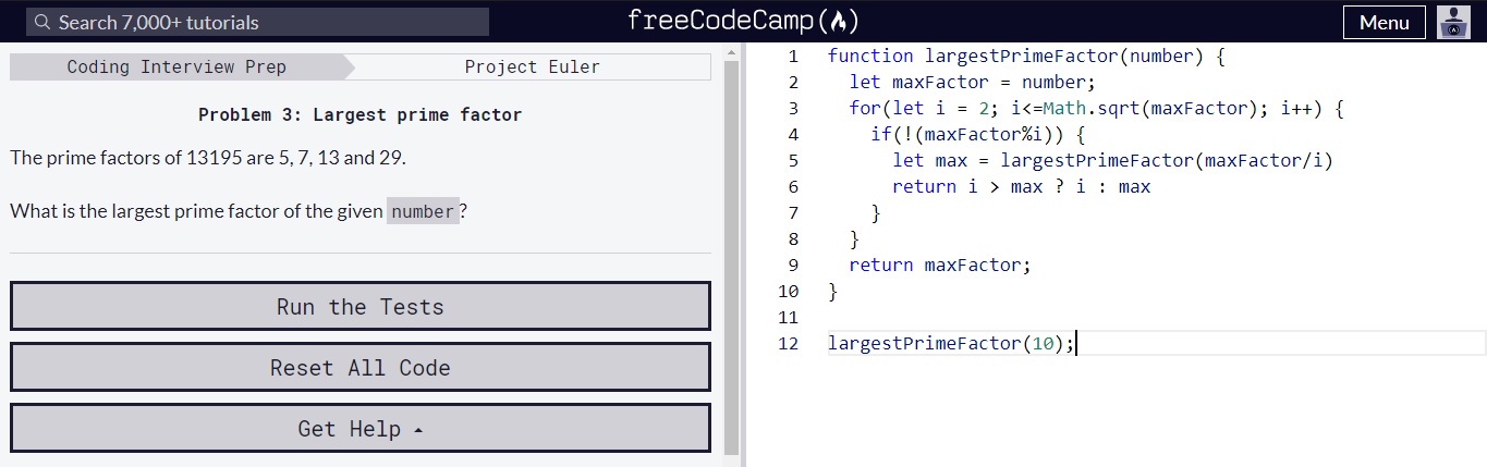 Project Euler Problem 3 Largest Prime Factor Coding Interview Prep Freecodecamp