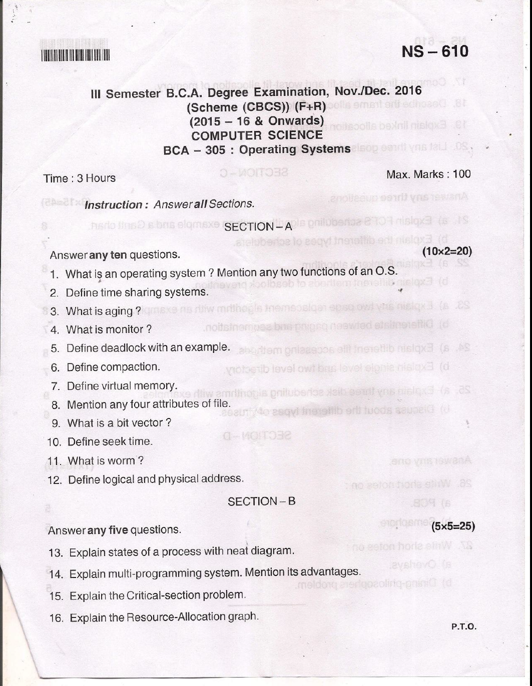 Bangalore University b.c.a. Computer Science bca - 305 Operating ...