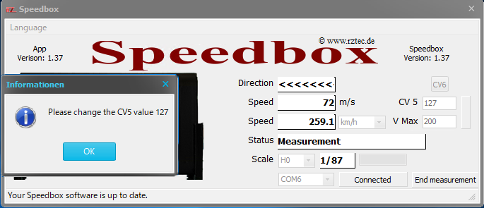 すると259.1km、CV5の値を127に変更するように教えてくれる。