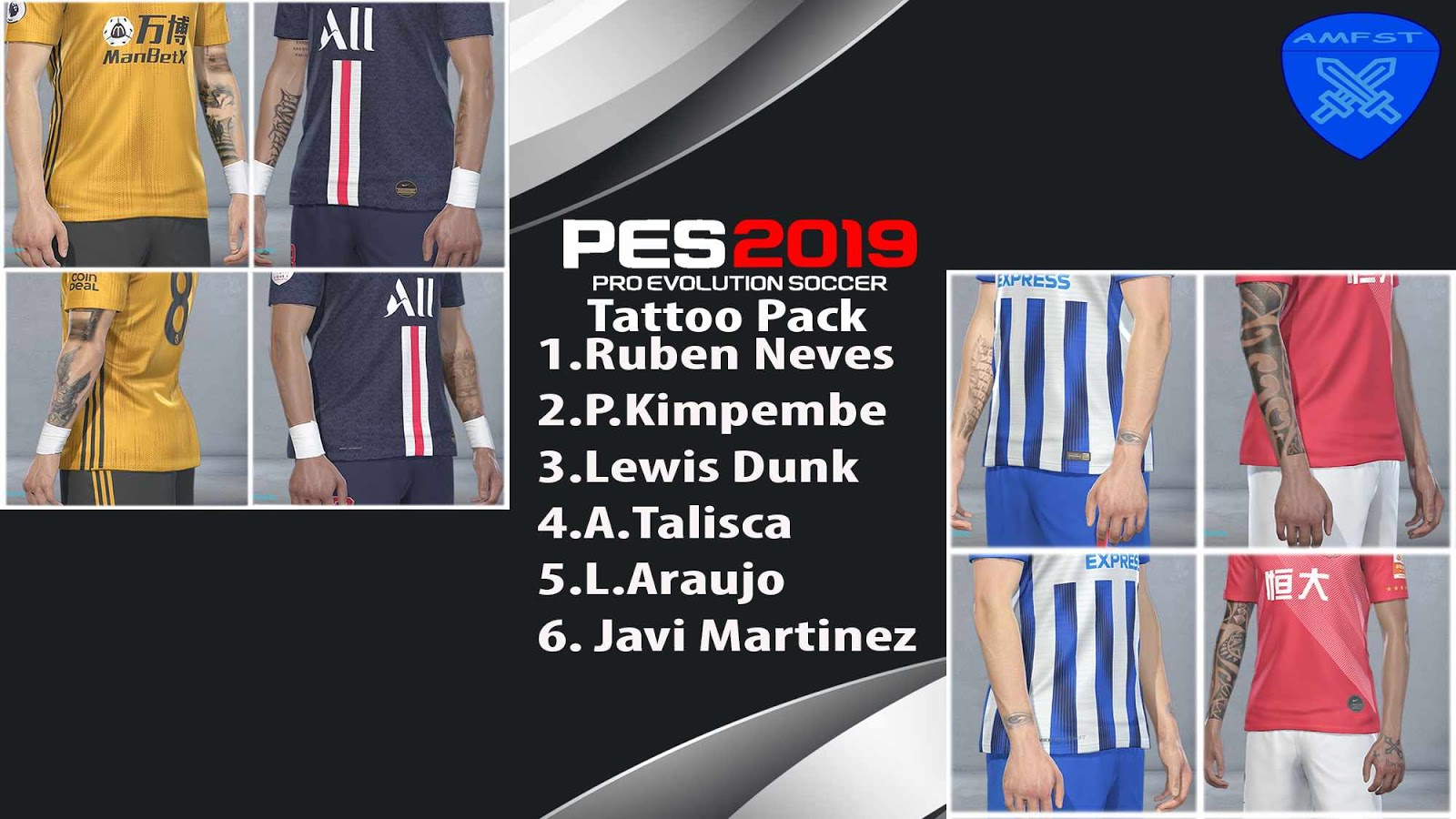 PES 2019 Tattoo Pack By AMFST Gaming ~ PES PATCH | FIFA MODS | GAMES PC