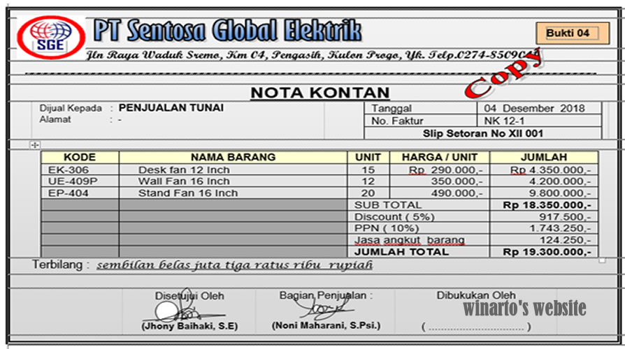 Winarto's Website: Entry Data Penerimaan Kas (Perusahaan Dagang)