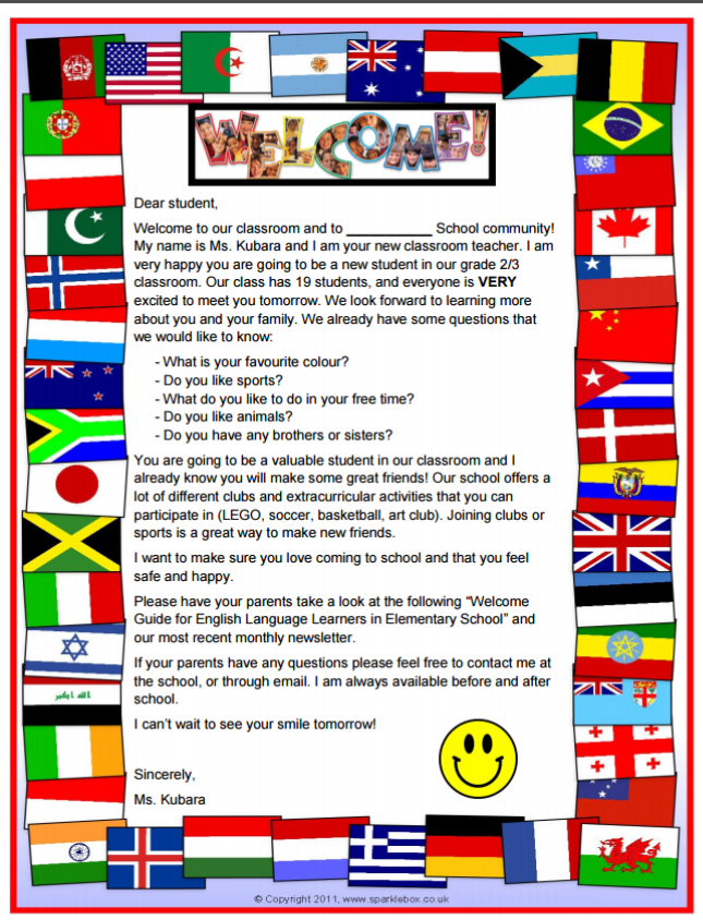 Teaching English Language Learners: Sample Letter Welcoming a New ELL ...