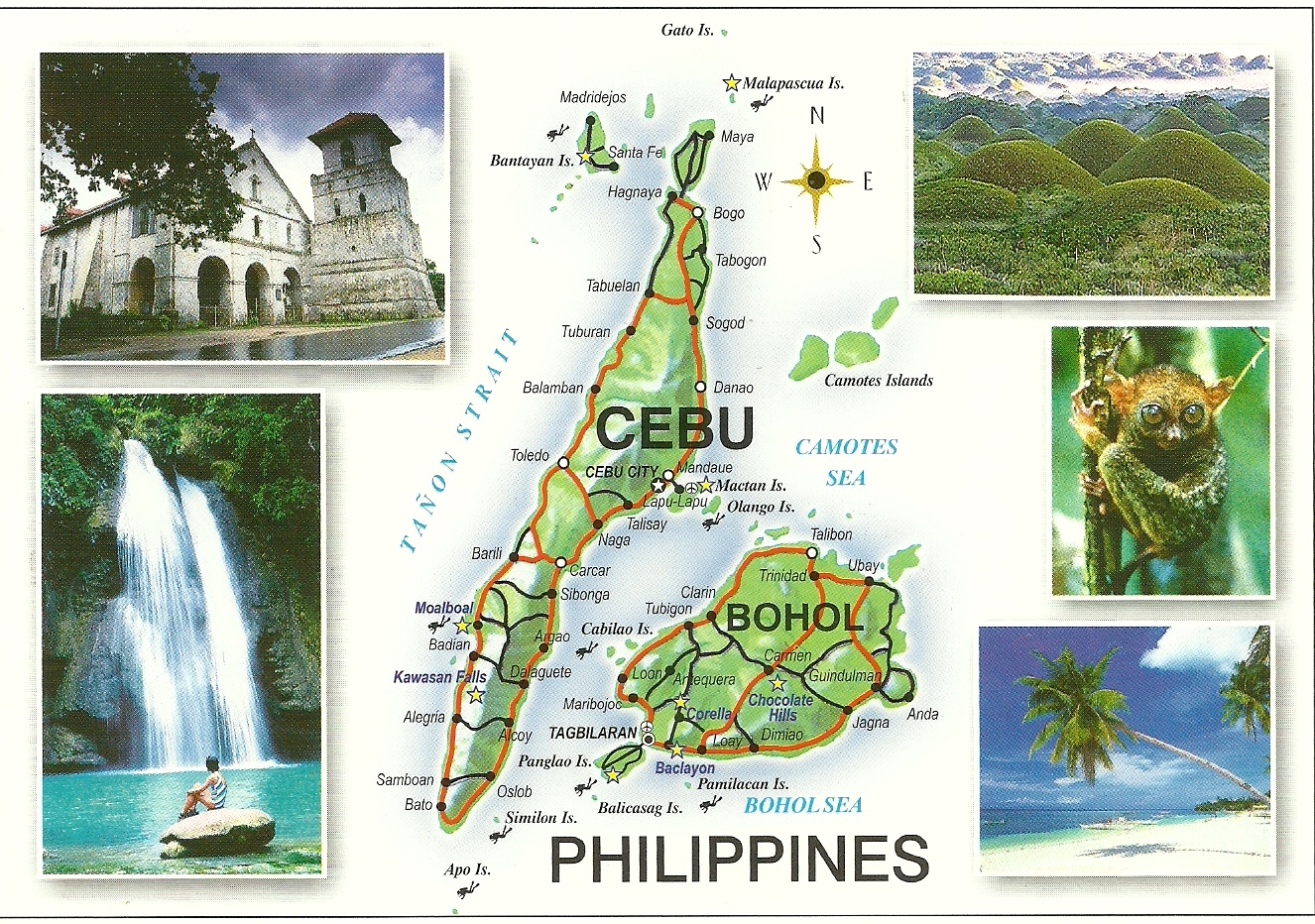 Postcard A La Carte: Philippines - Map of Cebu and Bohol