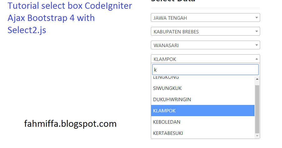 Select search box ajax Codeigniter WIlayah Indonesia