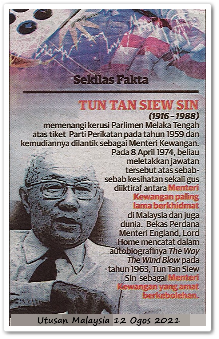 Sekilas fakta ; Tun Tan Siew Sin - BLOG PERPUSTAKAAN JBPM