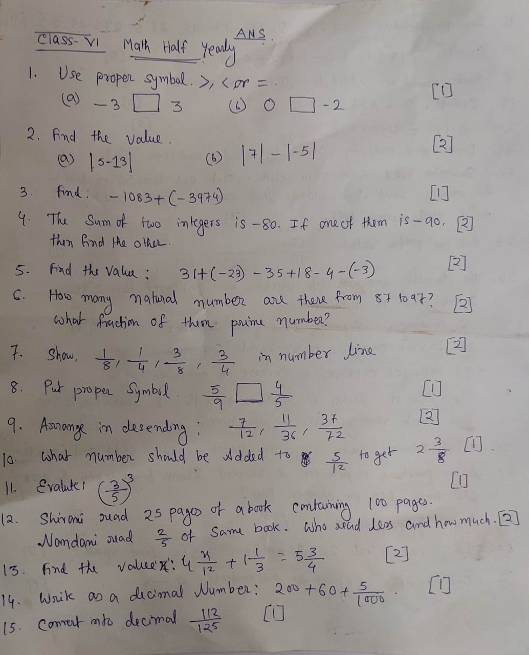 Update ANS Class 6 Math Half Yearly Test FULL MARKS 50 Update ANS Class 6 Math Half Yearly Test FULL MARKS 50
