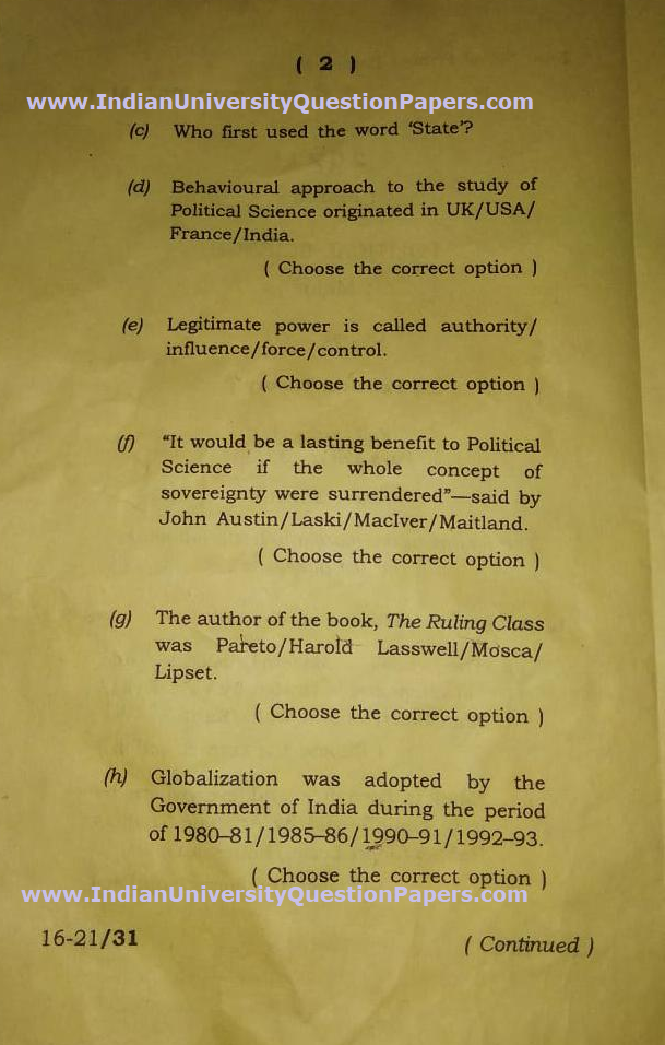 Dibrugarh University B.A 5th Semester Political Science Political ...