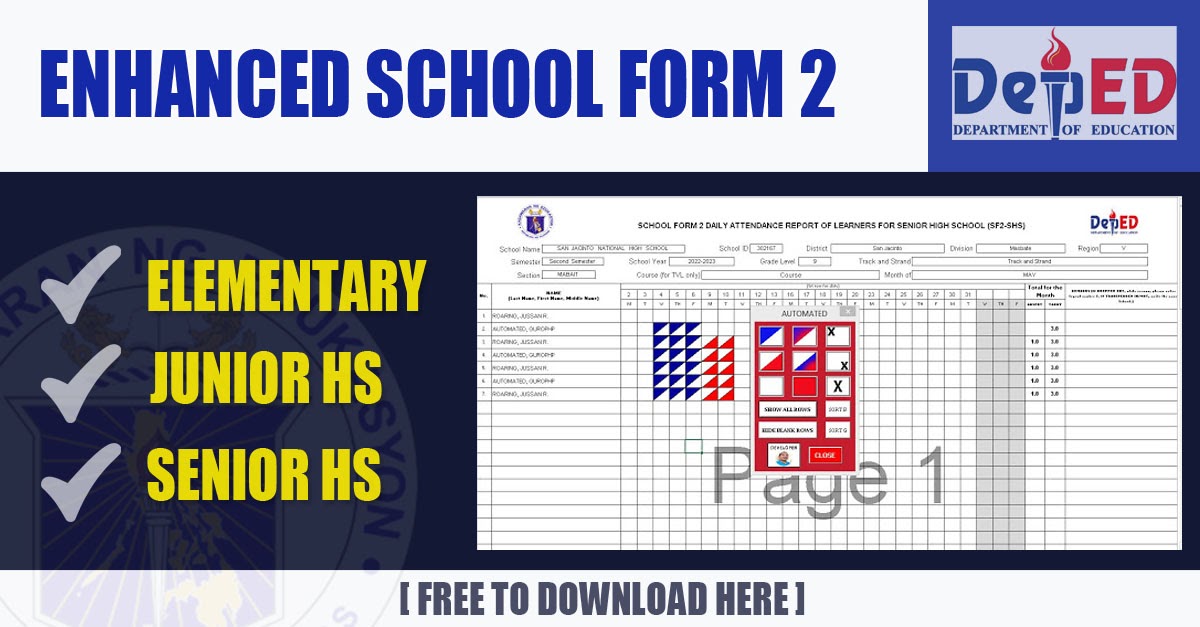 Enhanced School Form 2 for Elementary, Junior High School and Senior ...