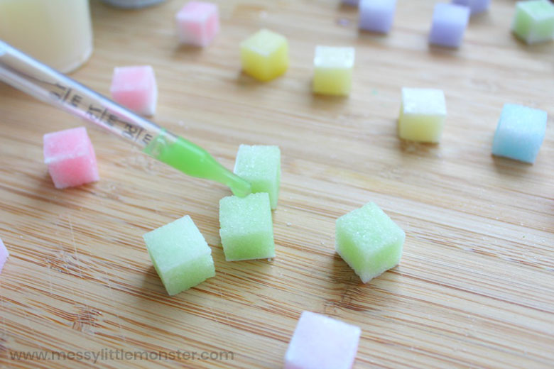 Coloured Sugar Cubes Science Project - Messy Little Monster