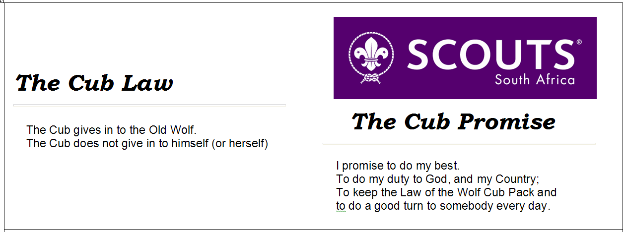 Harmelia Gardens Air Scout Group: Cub Law and Promise & Cub pages