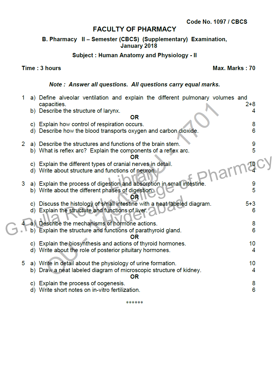 Osmania University B. Pharmacy II-Semester (CBCS) (Supplementary) Subject : Human Anatomy and ...