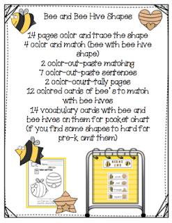 Bee and Bee Hive Shapes ~ Preschool Printables