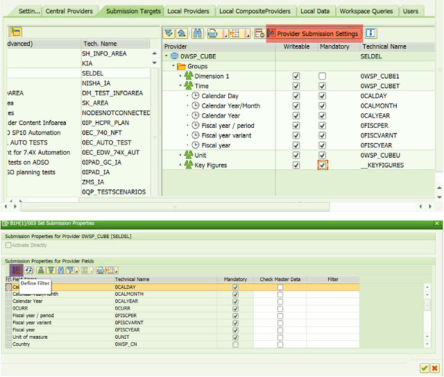 Submission Targets in BW Workspace | SAP Online Guides