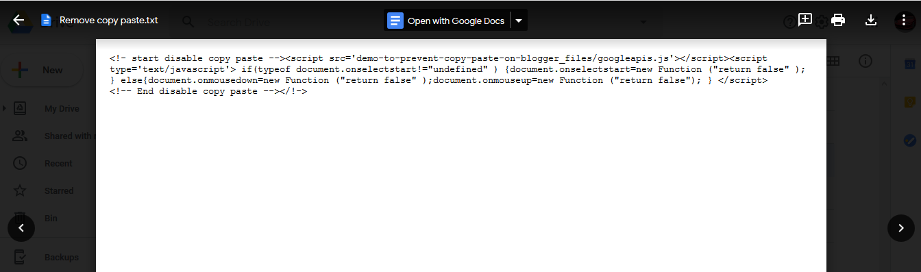 How to disable copy/paste in blogger