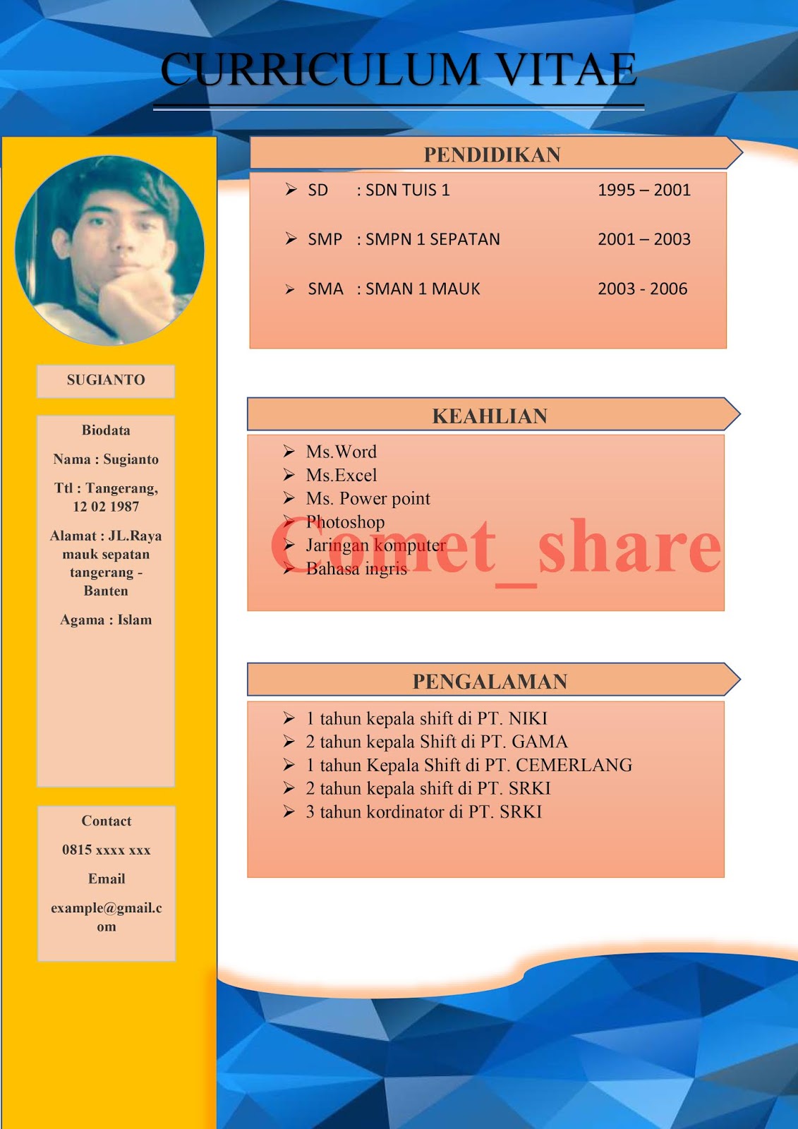 Contoh CV Kerja Yang Baik Dan Benar - COMET_SHARE