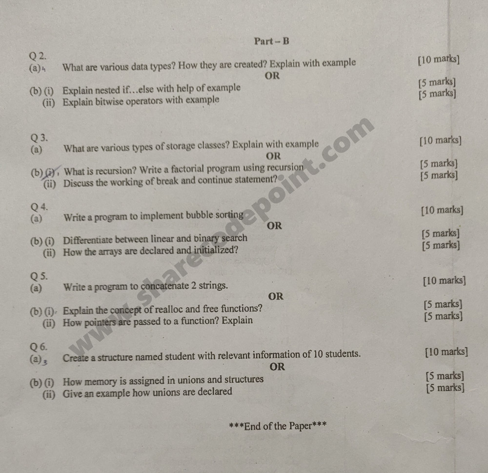 CSE101 : Computer Programming End Term Exam Question Paper - CSE 101 ... CSE101 : Computer Programming End Term Exam Question Paper - CSE 101 ...