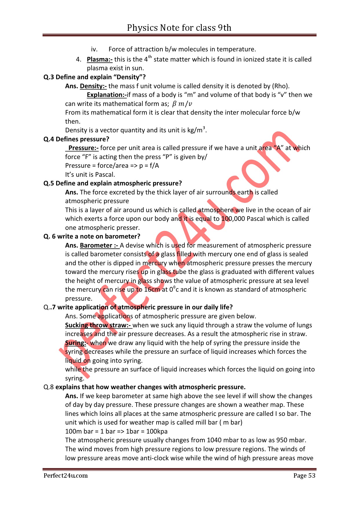 Physics Notes for Class 9th