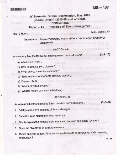 Bangalore University B.Com COMMERCE PAPER-4.7 : PRINCIPLES OF EVENT ...
