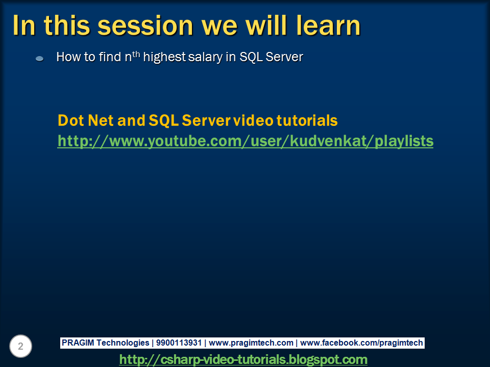 Sql Server Net And C Video Tutorial Part 1 How To Find Nth Highest Salary In Sql