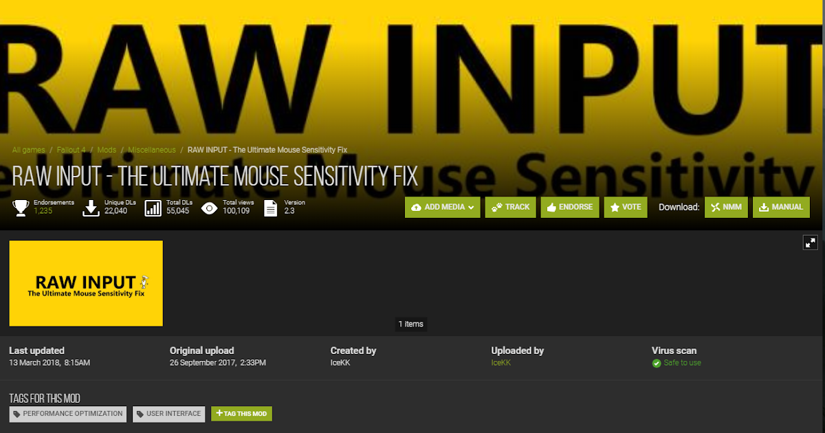 [폴아웃4 모드] RAW INPUT - The Ultimate Mouse Sensitivity Fix