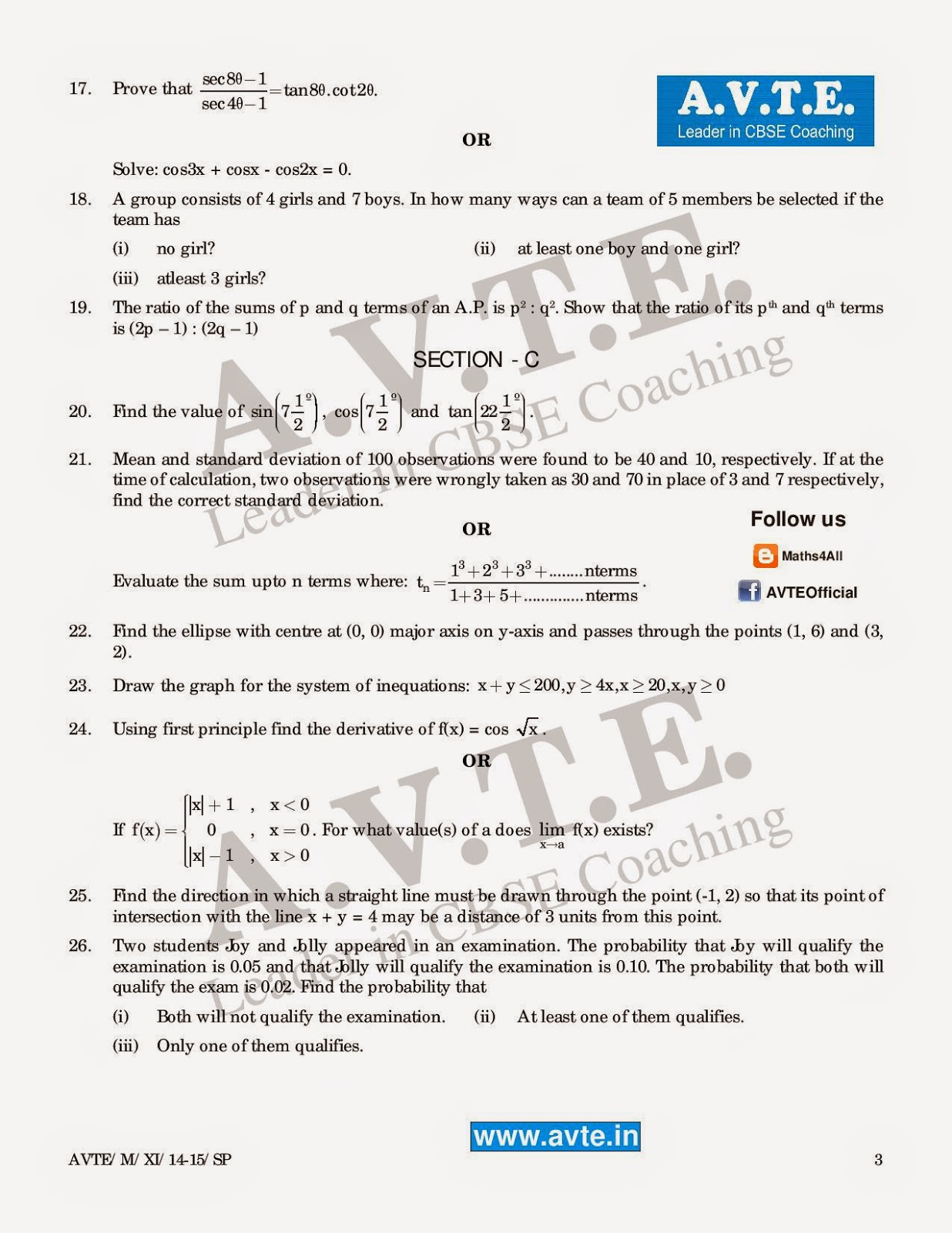Class XI Mathematics Sample Paper 1 Class XI Mathematics Sample Paper 1
