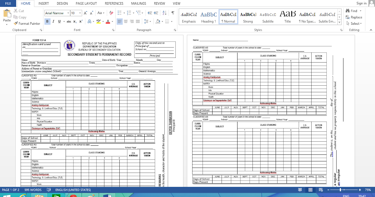 Free Editable K-12 Form 137 Template Download for Elementary and Junior ...