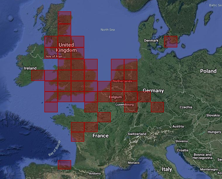 M0BEW -- M4T --: Band maps of worked squares. FT8/4 @ M0BEW 15/01/2020