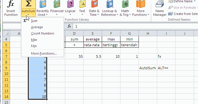 Tutorial Excel Dasar Belajar Menu AutoSUM ( Pintasan Formulas Otomatis )