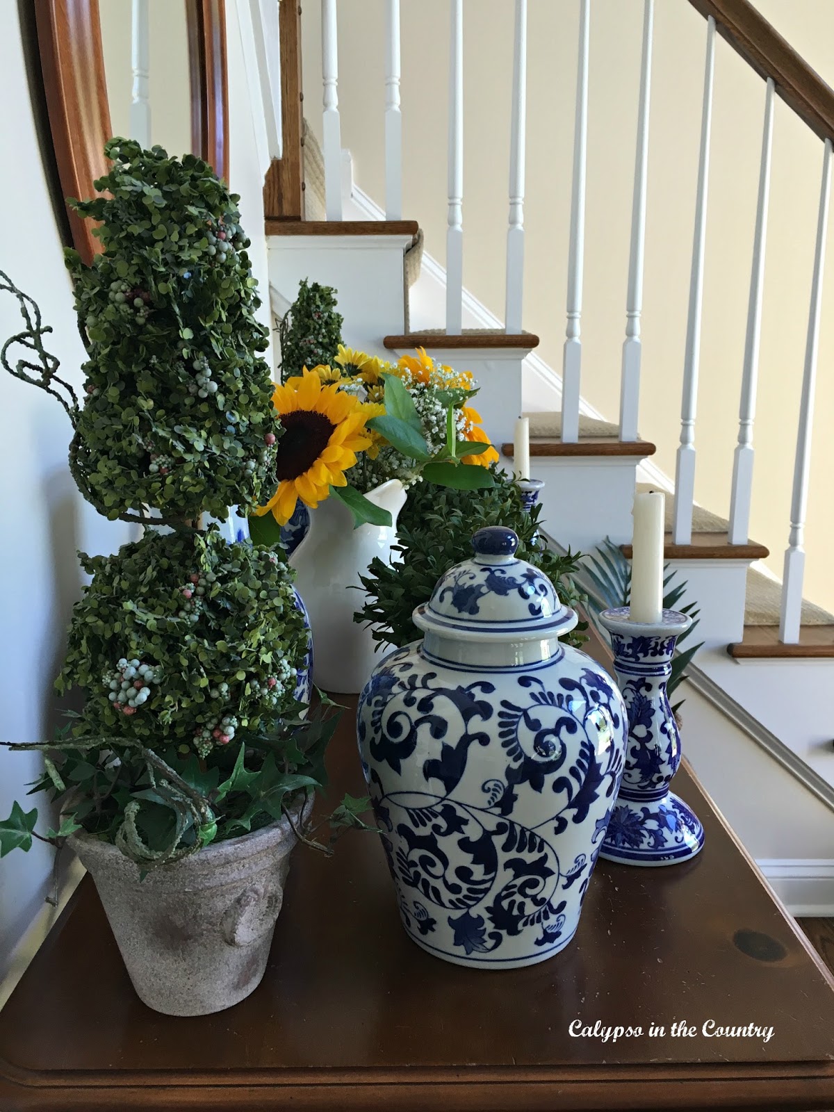 Blue and White with Sunflowers in the Foyer - Calypso in the Country