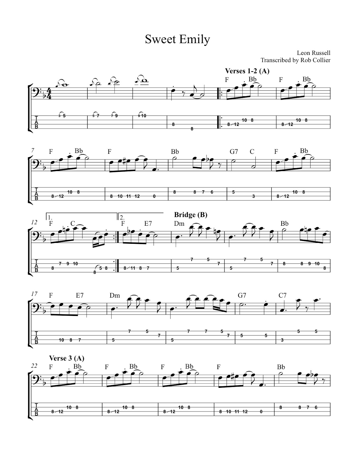 Carl Radle Bass Lines: Sweet Emily