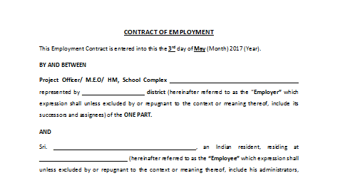 Contractual Bond Agreement New Format for the Year 2017-18